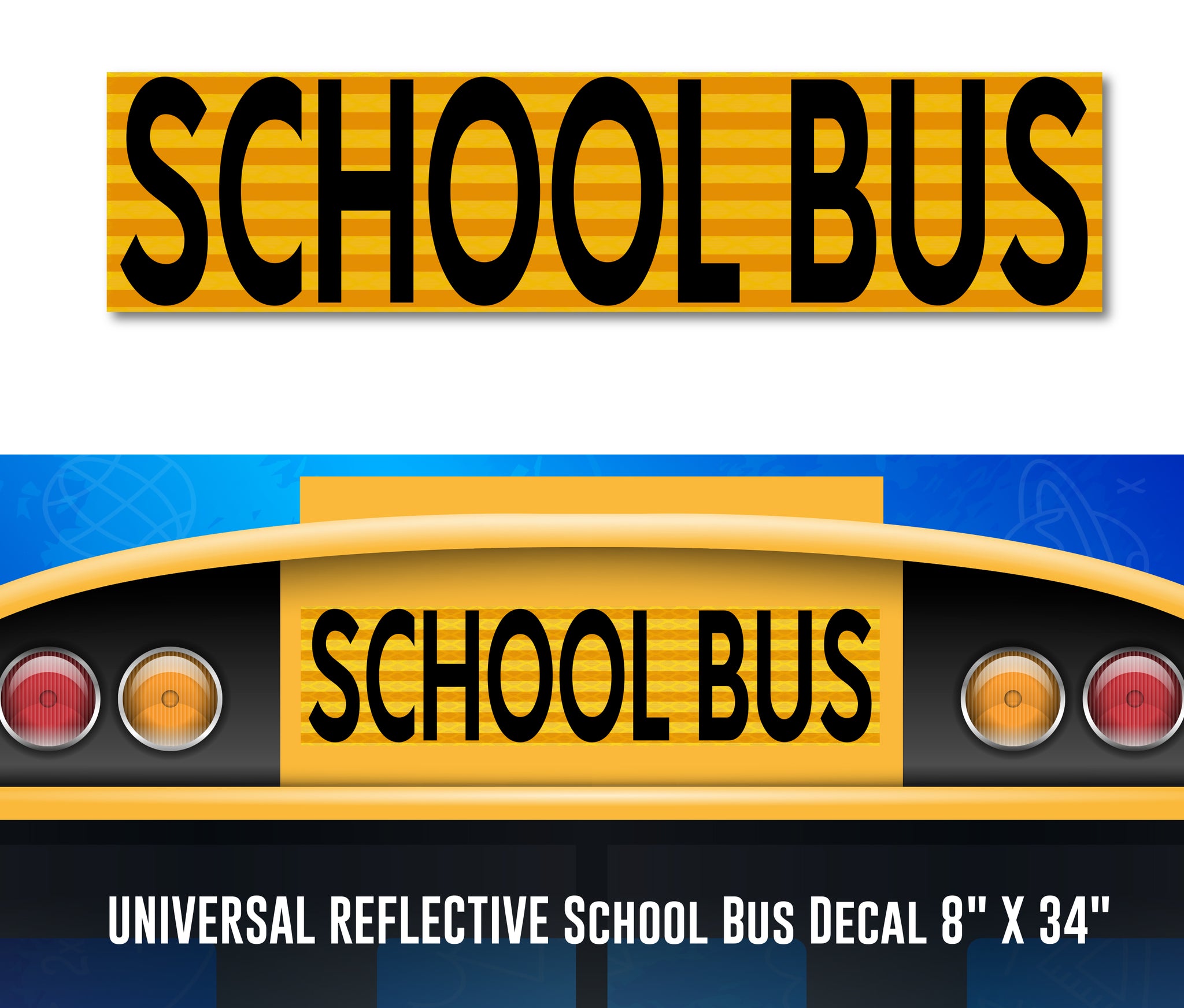 Universal Reflective School Bus Cap Decal Sticker 8" x 34" – Bus Decals